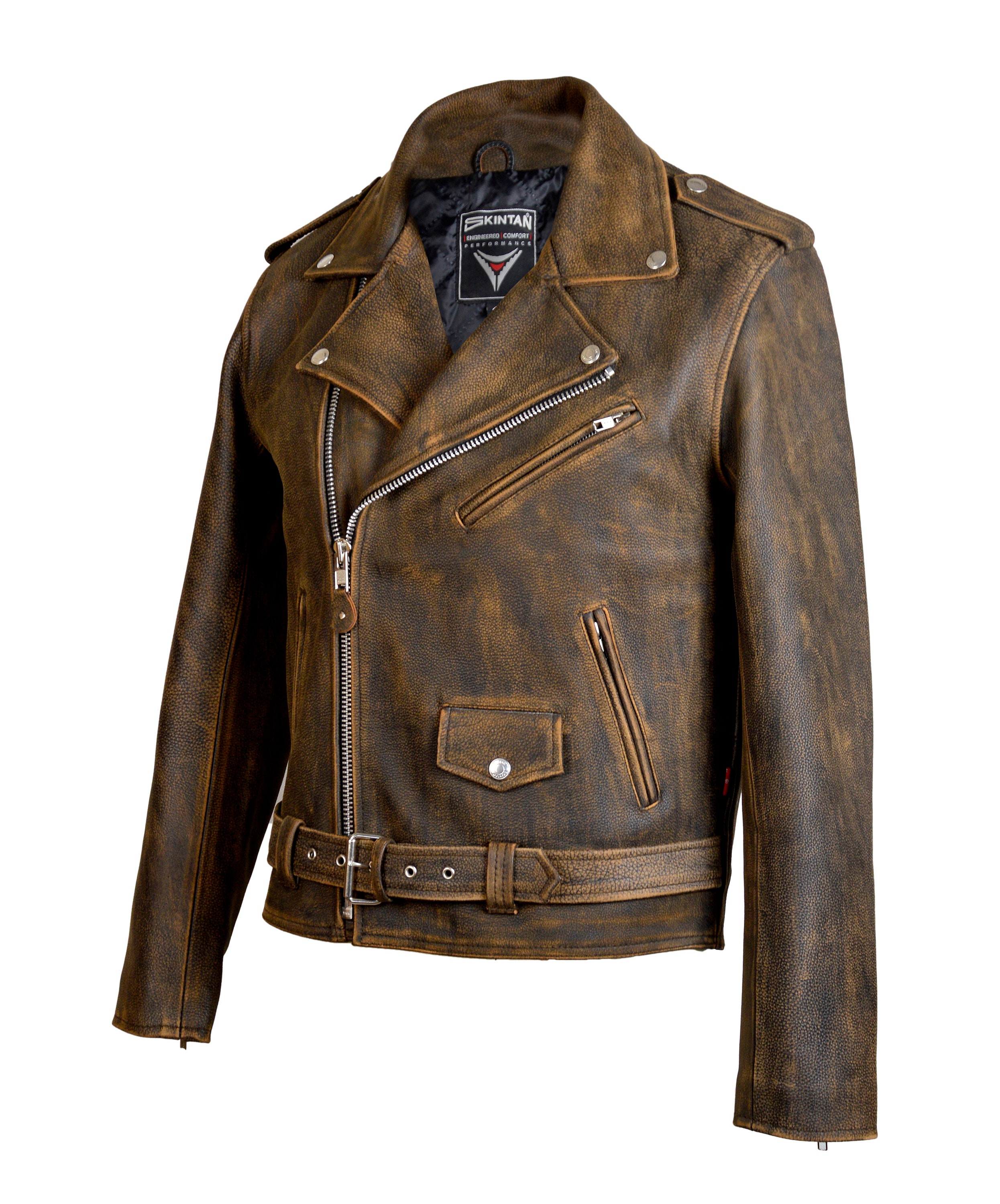 Real Leather Antique Brown. Brando Men's Classic Motorcycle Jacket Made ...