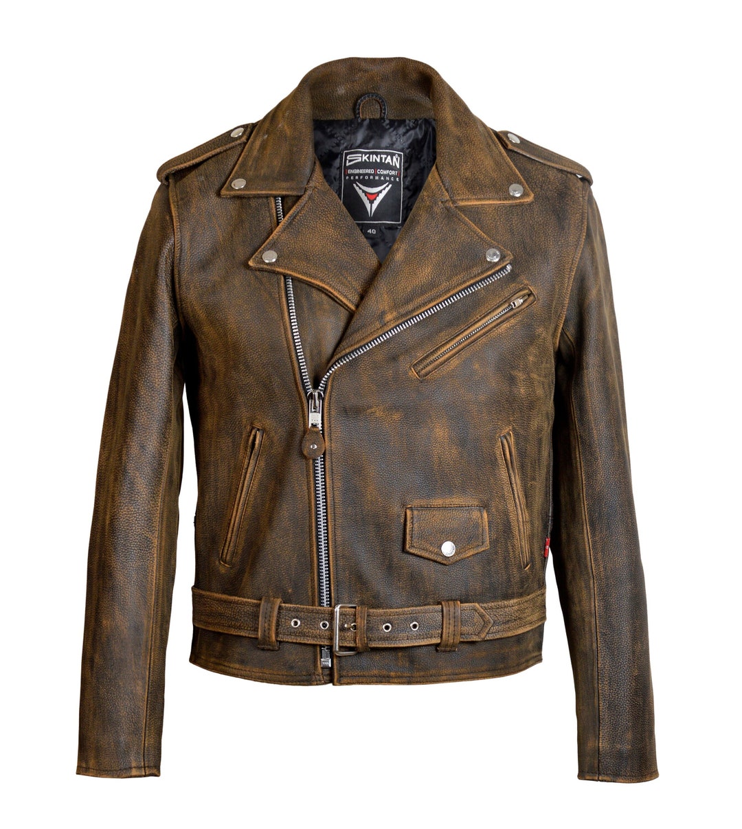Real Leather Antique Brown. Brando Men's Classic Motorcycle Jacket Made Using Premium Quality ...