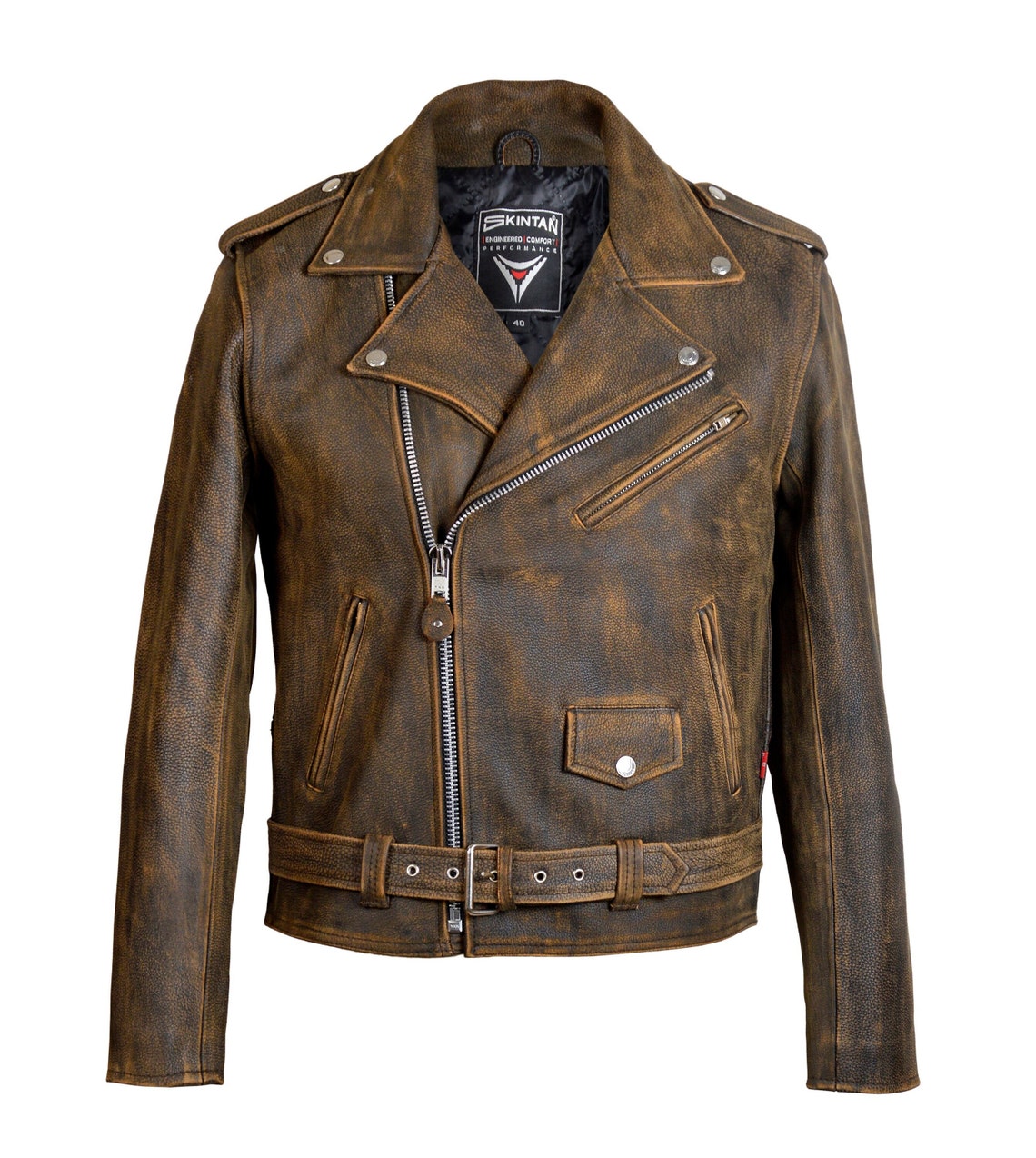 Antique Brown Leather Motorcycle Jacket: Premium Cowhide Brando Style ...