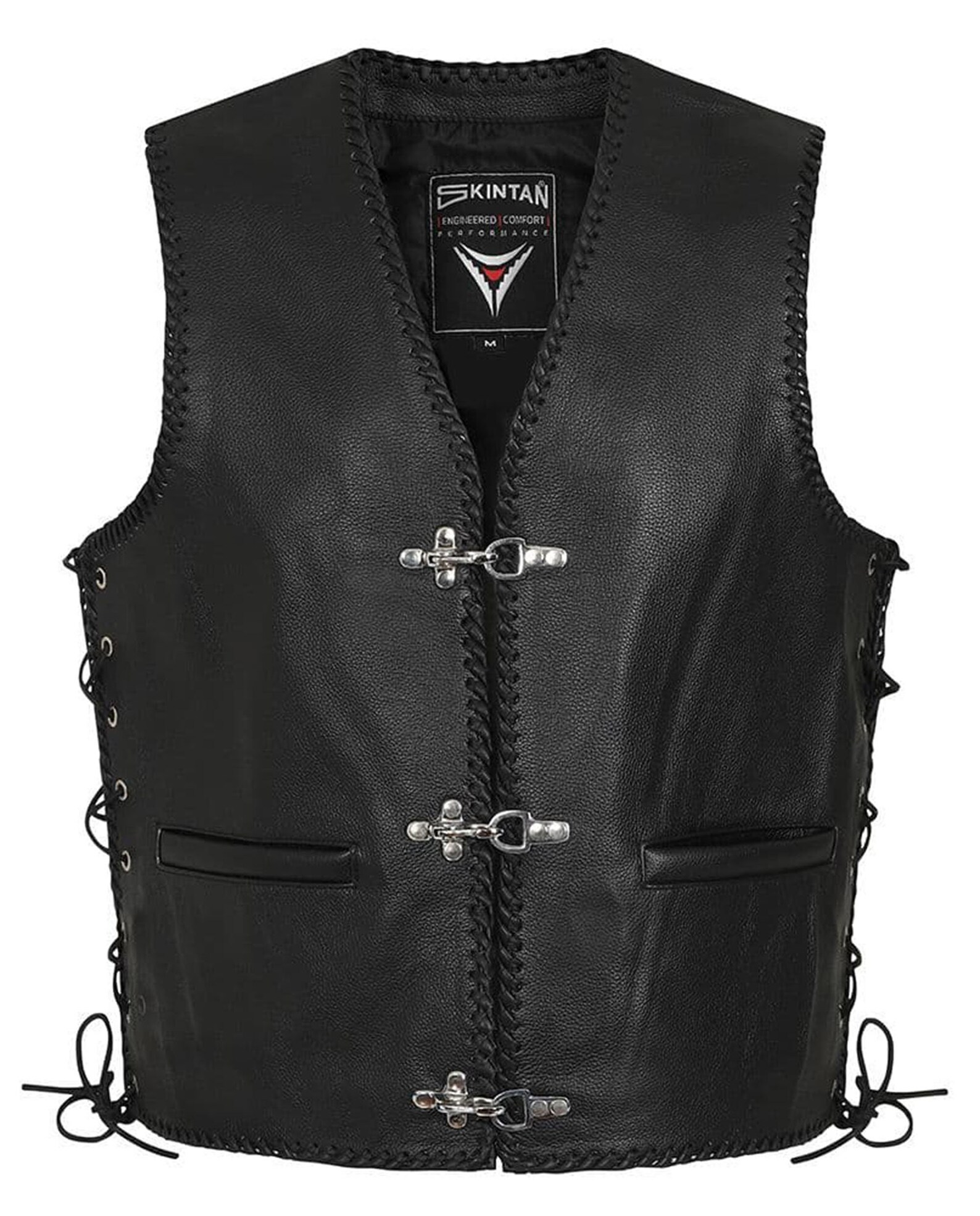 Genuine Leather Biker Vest: Cowhide Waistcoat With Fishhook Fasteners ...