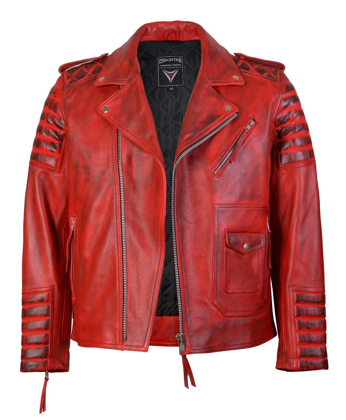 Valdez Men's Real Leather Red Motorcycle Leather Biker Jacket in Dirty ...