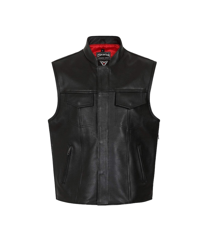 Reyes Men's Real Full Grain Cowhide Leather Motorcycle Vest Expandable Biker Waistcoat ...