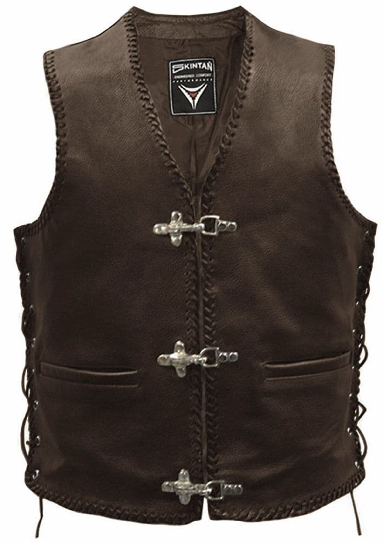 Genuine Leather Biker Vest: Cowhide Waistcoat With Fishhook Fasteners ...