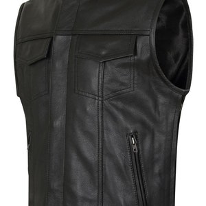 Reyes Men's Real Full Grain Cowhide Leather Motorcycle Vest Expandable Biker Waistcoat ...
