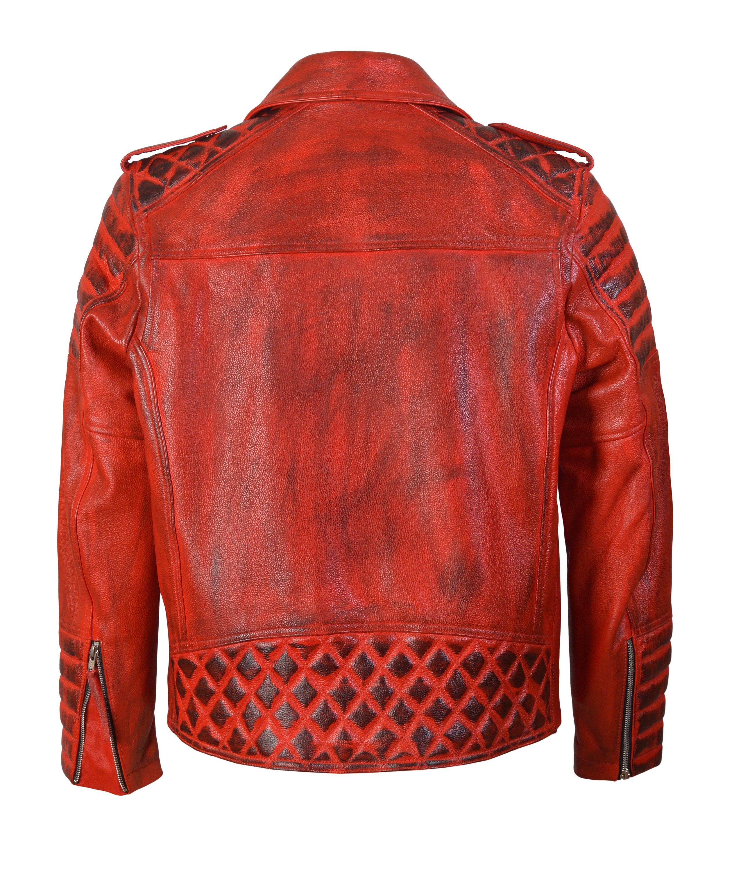Valdez Men's Real Leather Red Motorcycle Leather Biker Jacket in Dirty ...