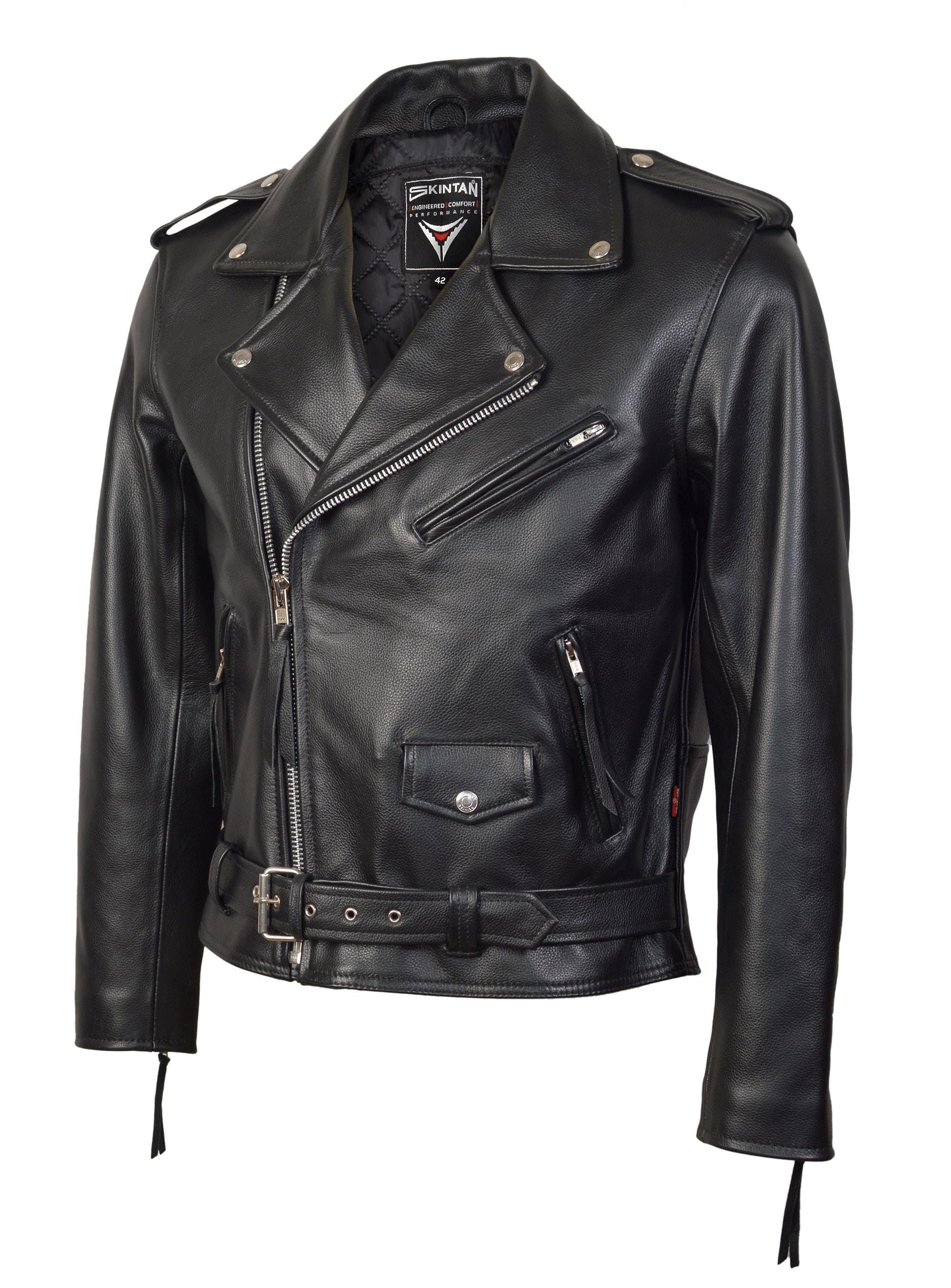 Men's Classic Black Leather Brando Biker Jacket - Premium Genuine ...