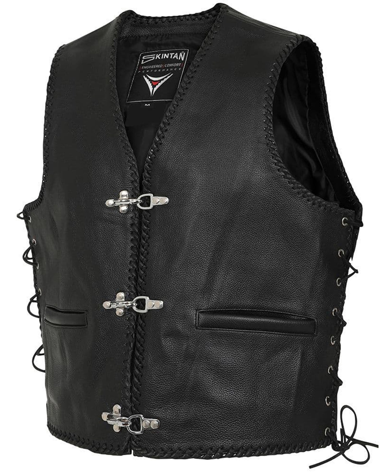 Genuine Leather Biker Vest: Cowhide Waistcoat With Fishhook Fasteners ...