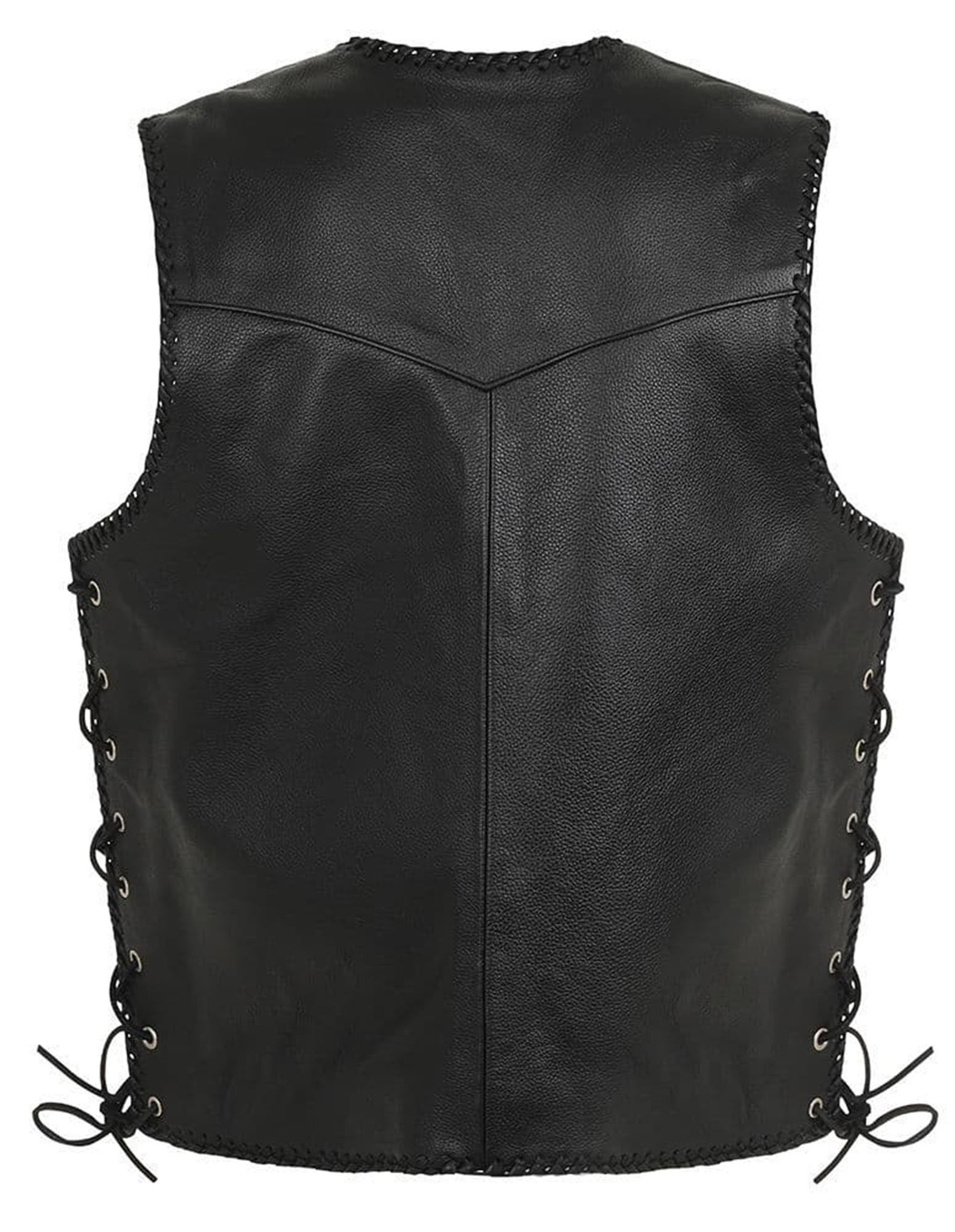 Genuine Leather Biker Vest: Cowhide Waistcoat With Fishhook Fasteners ...
