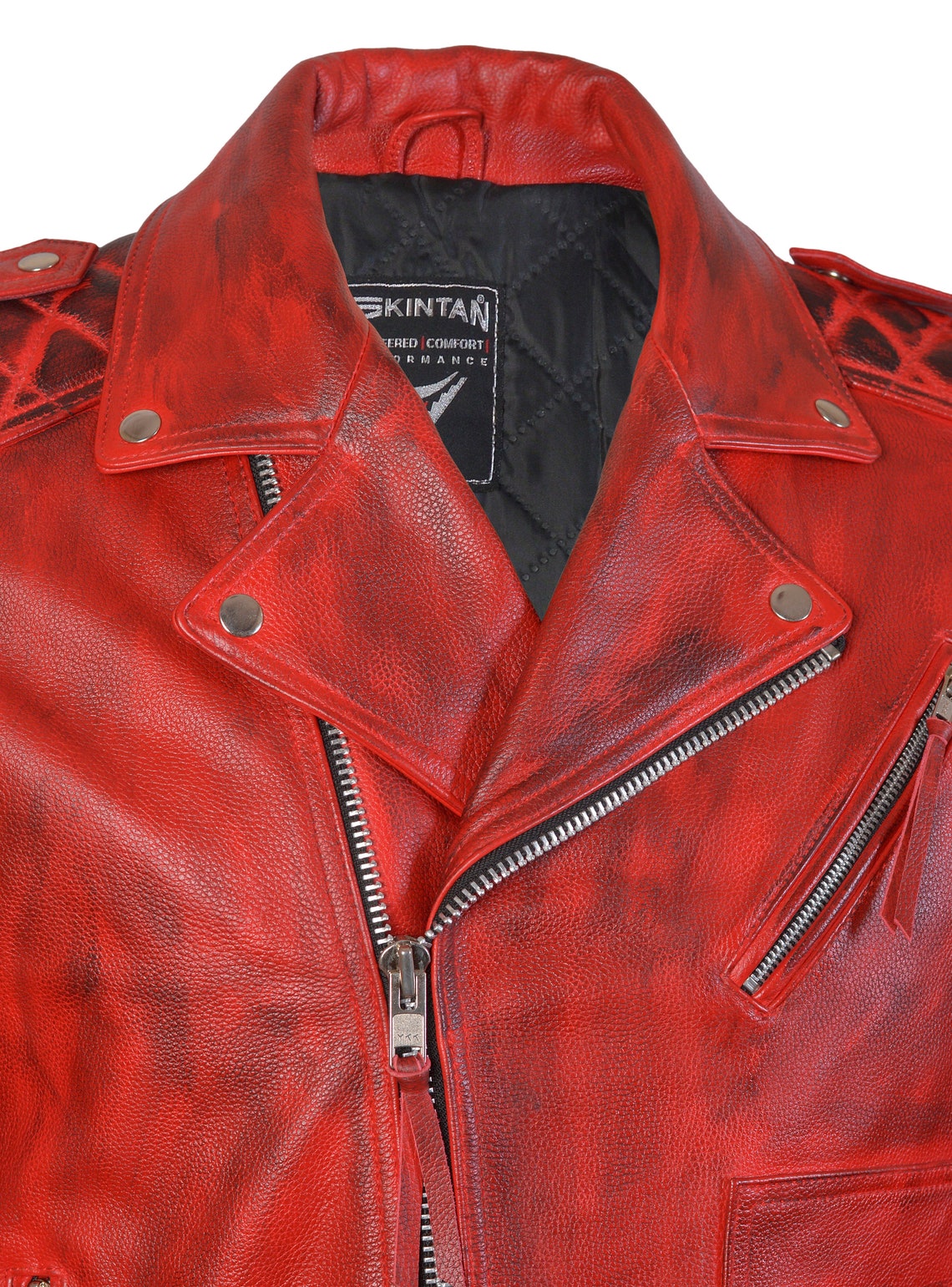 Valdez Men's Real Leather Red Motorcycle Leather Biker Jacket in Dirty ...