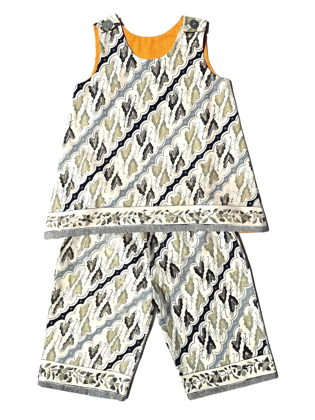 Kid's Reversible Pinafore and Pants Set in Grey & Yellow Floral Pattern ...
