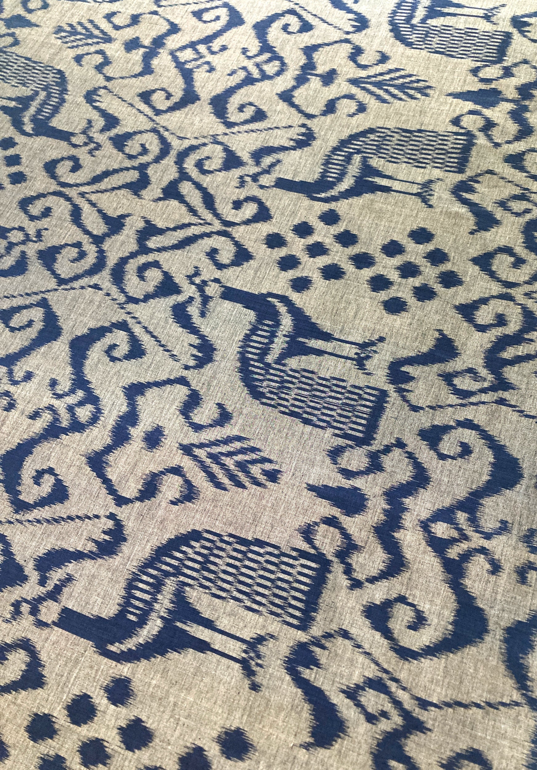 Bali Ikat Textile With Indigo Peacock Pattern, 100% Cotton, Handwoven ...
