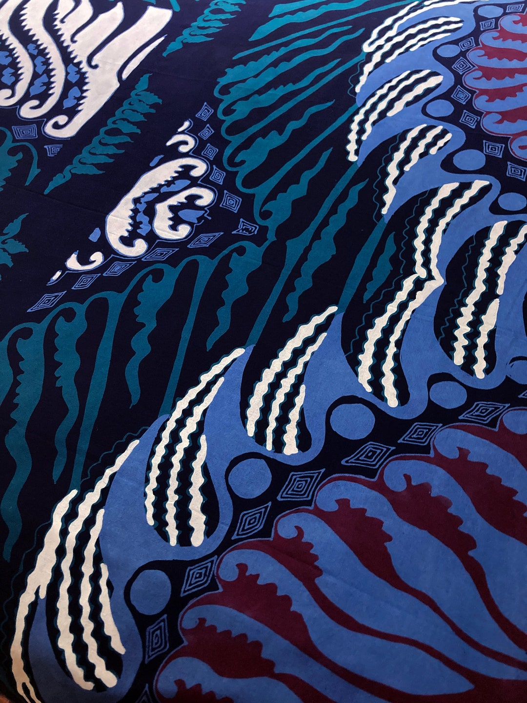 Batik Textile With Hand-screened Blue Combination Motif, 100% Cotton ...