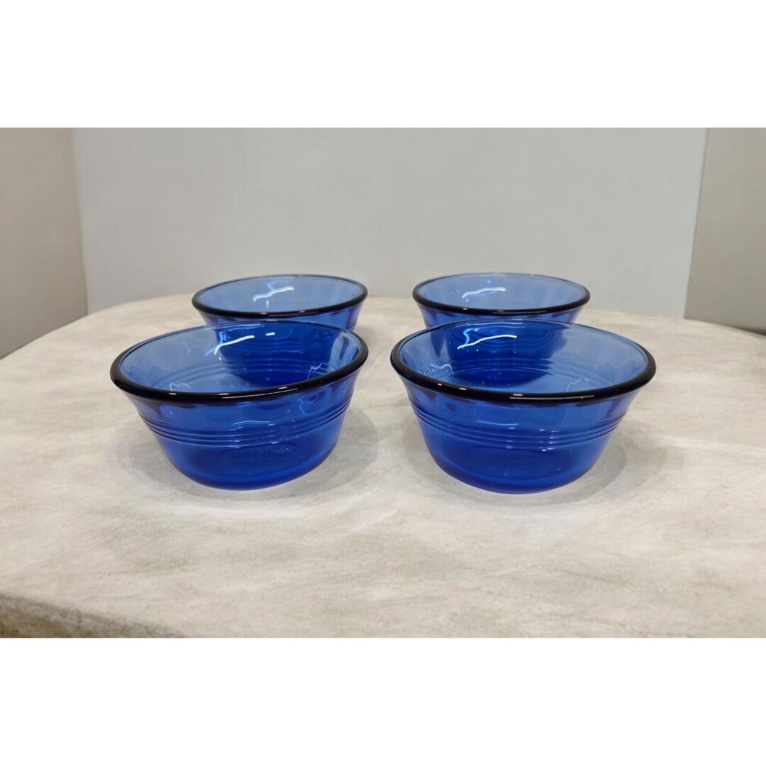 Set of 4 Vintage Cobalt Blue 175 Ml Pyrex Custard Dessert Dishes Bowls ...