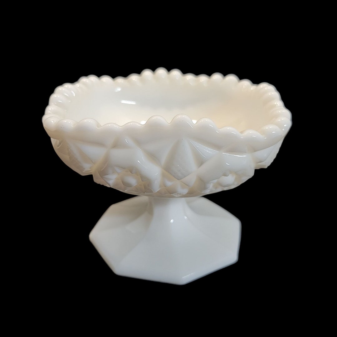 Vintage Kemple White Milk Glass Pedestal Hobstar Pattern Candy Dish ...