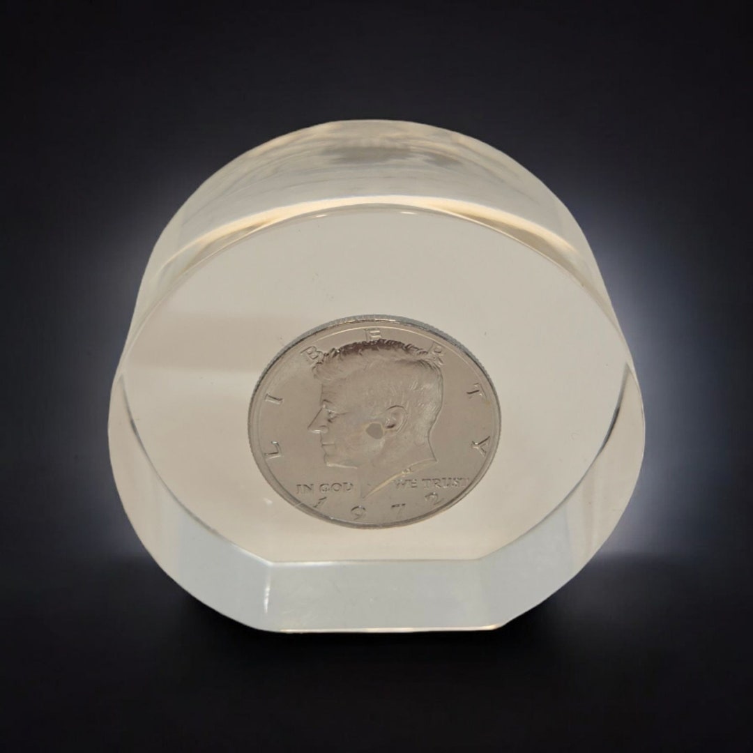 Vintage 1972 Silver Eisenhower US Dollar Clear Lucite Desk Paperweight ...