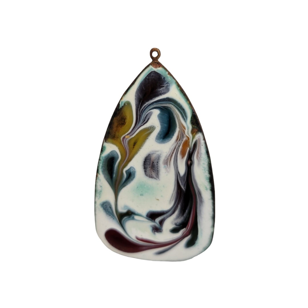 Vintage Teardrop Swirled Multicolor Hand Painted Metal Pendant for ...