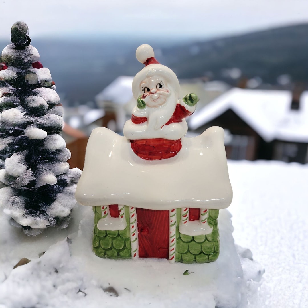Vintage Lefton Santa in Chimney Rooftop Ceramic Candy Cookie Jar ...