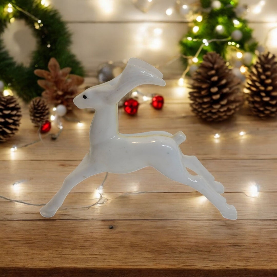 Vintage Rosbro White Reindeer Christmas Candy Container Plastic ...