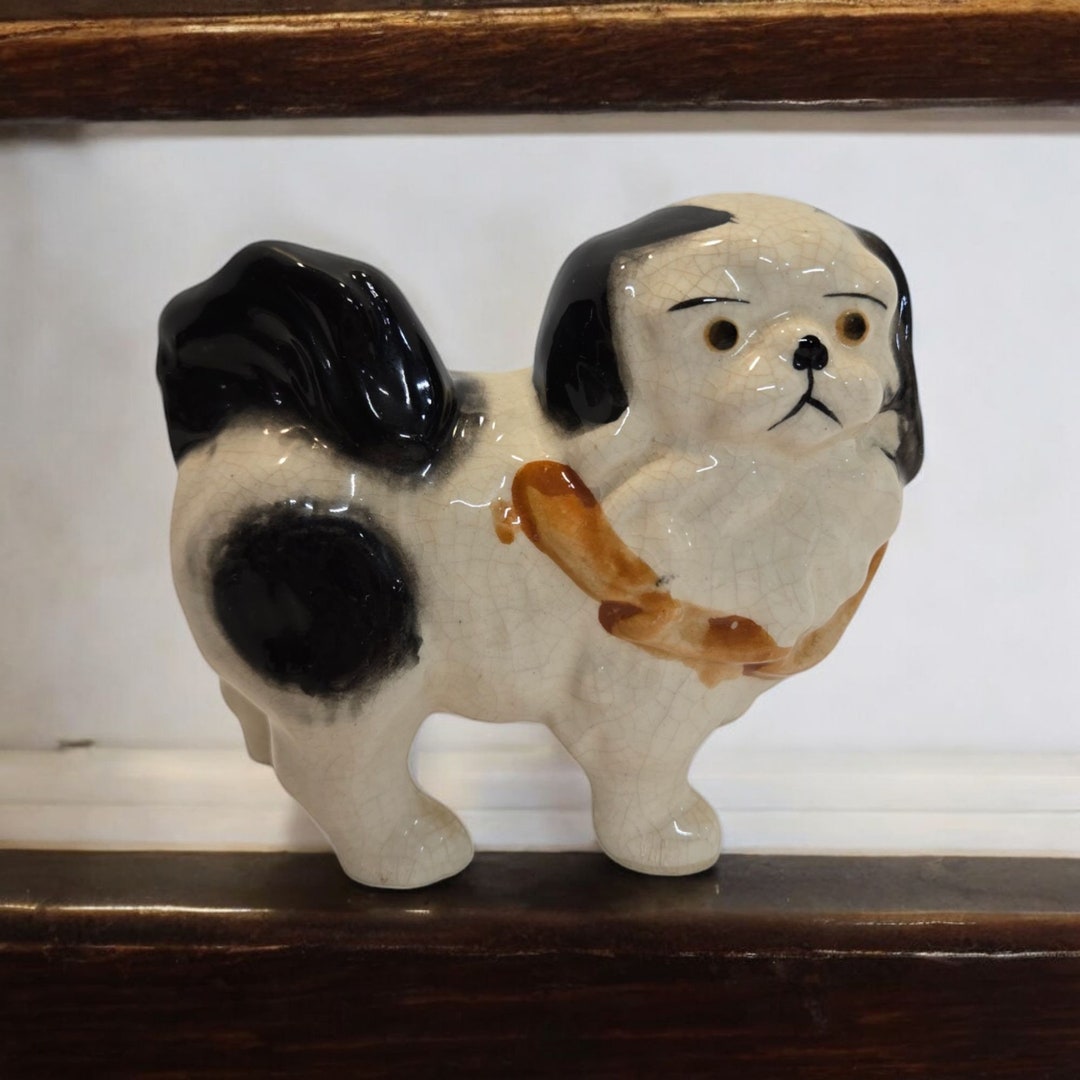 Vintage Porcelain Dog Pekingese Figurine Japan Home Decor Hand Painted ...