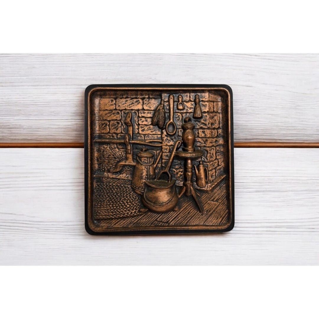 Vintage Imitation Faux Copper Kitchen Wall Hanging Art 1970's Fireplace ...