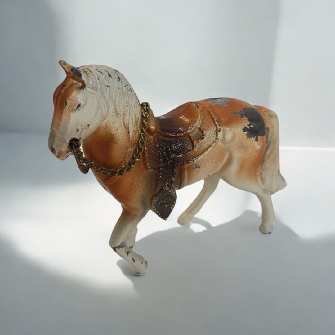 Vintage Cast Metal Small Horse Figurine Statue W/reins Japan 3 1/4 X 3 ...