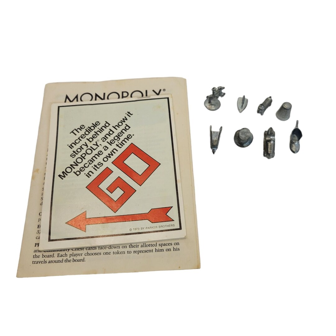 Vintage 1973 Monopoly Classic Game Tokens Metal Lot of 8 & Instruction ...