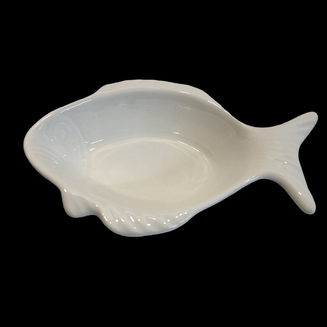 Vintage Ceramic White Fish Bowl Dish California Pottery USA Snacks ...