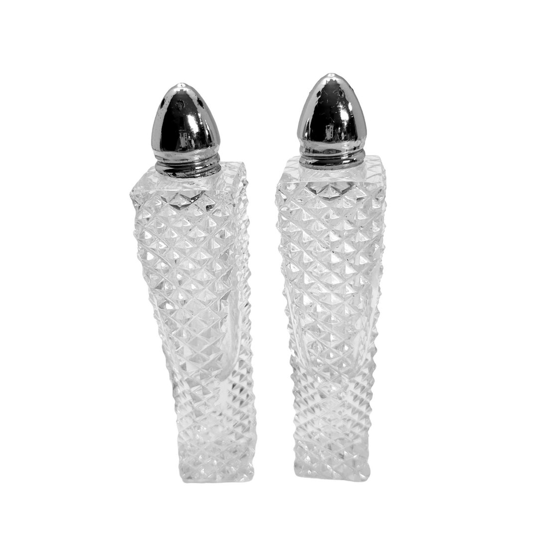Vintage W Germany Heavy Glass Salt & Pepper Shakers Cut Diamond Pattern ...