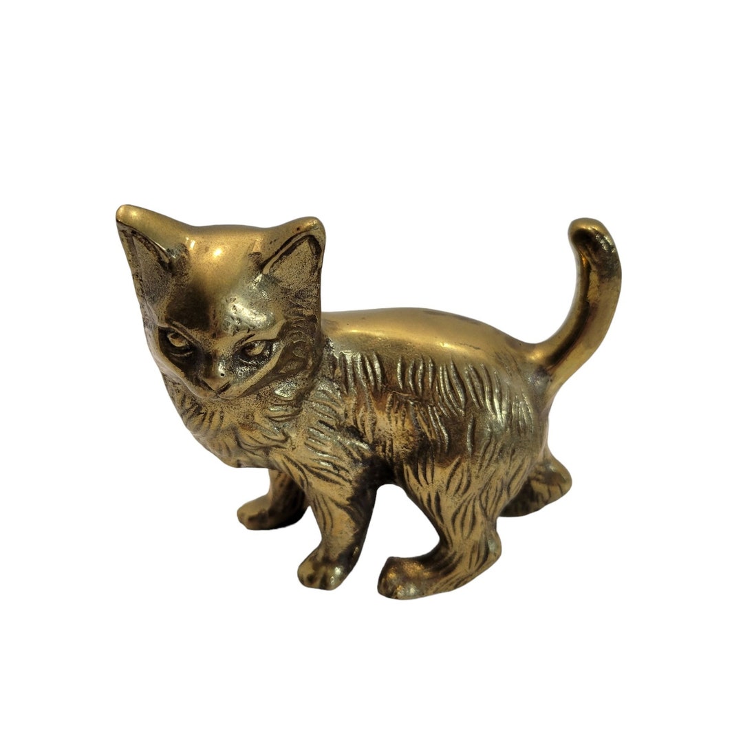 Vintage Small Solid Brass Bronze Cat Kitten Figurine Statue 14 Oz - Etsy