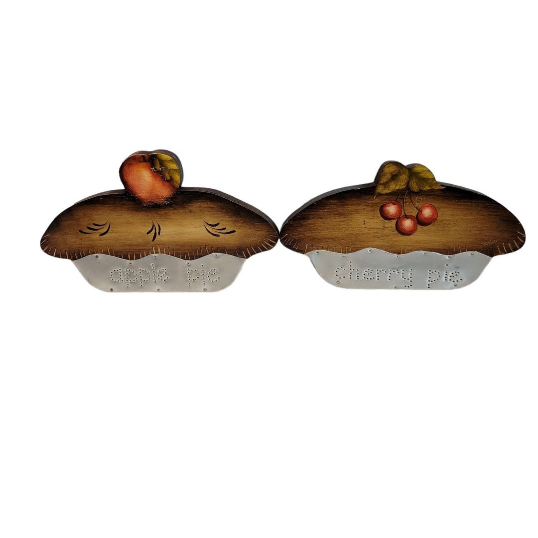 Vintage Kitchen Dining Room Wooden Wall Hangings Apple & Cherry Pie ...