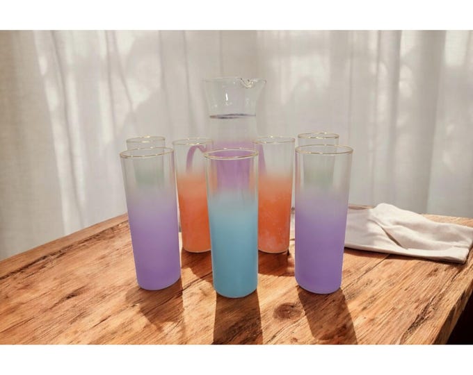 Vintage 8 Piece Frosted MCM Blendo Lilac Glass Pitcher W/asst Colored ...
