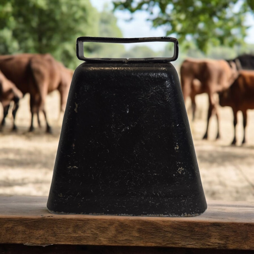Large Vintage Primitive Painted Metal Farm Cow Bell Loud Ringer 5 ...