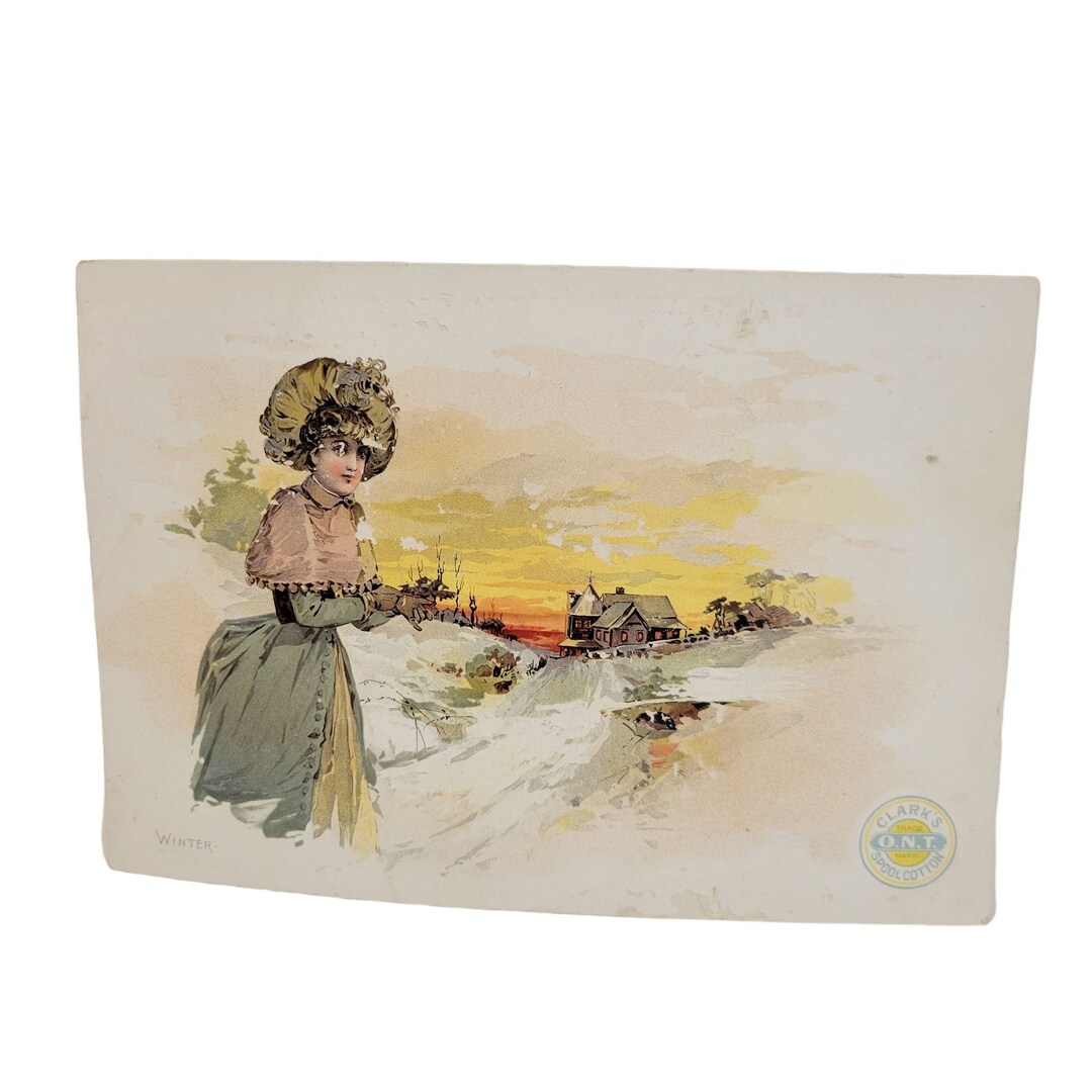 Vintage Clarks O.N.T. Spool Cotton Best Thread Winter Trade Card - Etsy