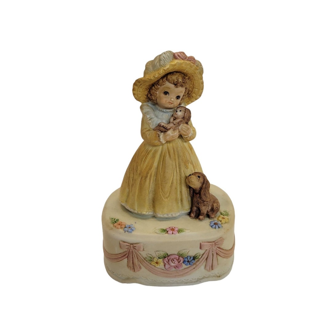 Vintage Lefton Music Box Pretty Girl W/puppies "a Pretty Girl is Like a ...