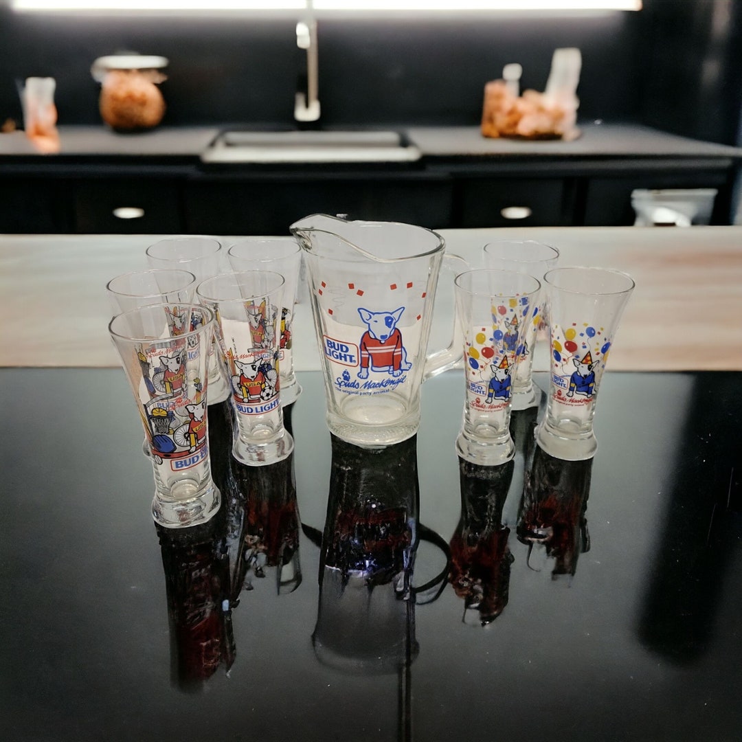 Vintage 1987-88 Set Anheuser Busch Bud Lite Spuds Mackenzie Pitcher & 8 ...