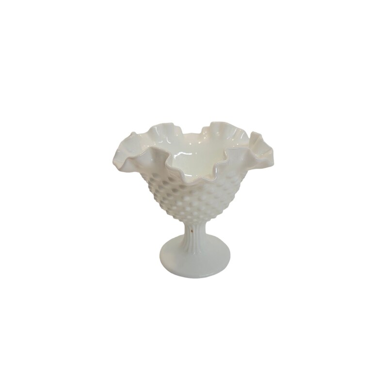 Vintage Fenton White Milk Glass Hobnail Pedestal Vase Bowl Compote ...