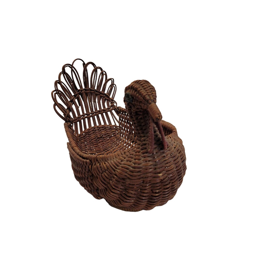 Vintage Brown Turkey Wicker Rattan Basket Thanksgiving Fall Table ...