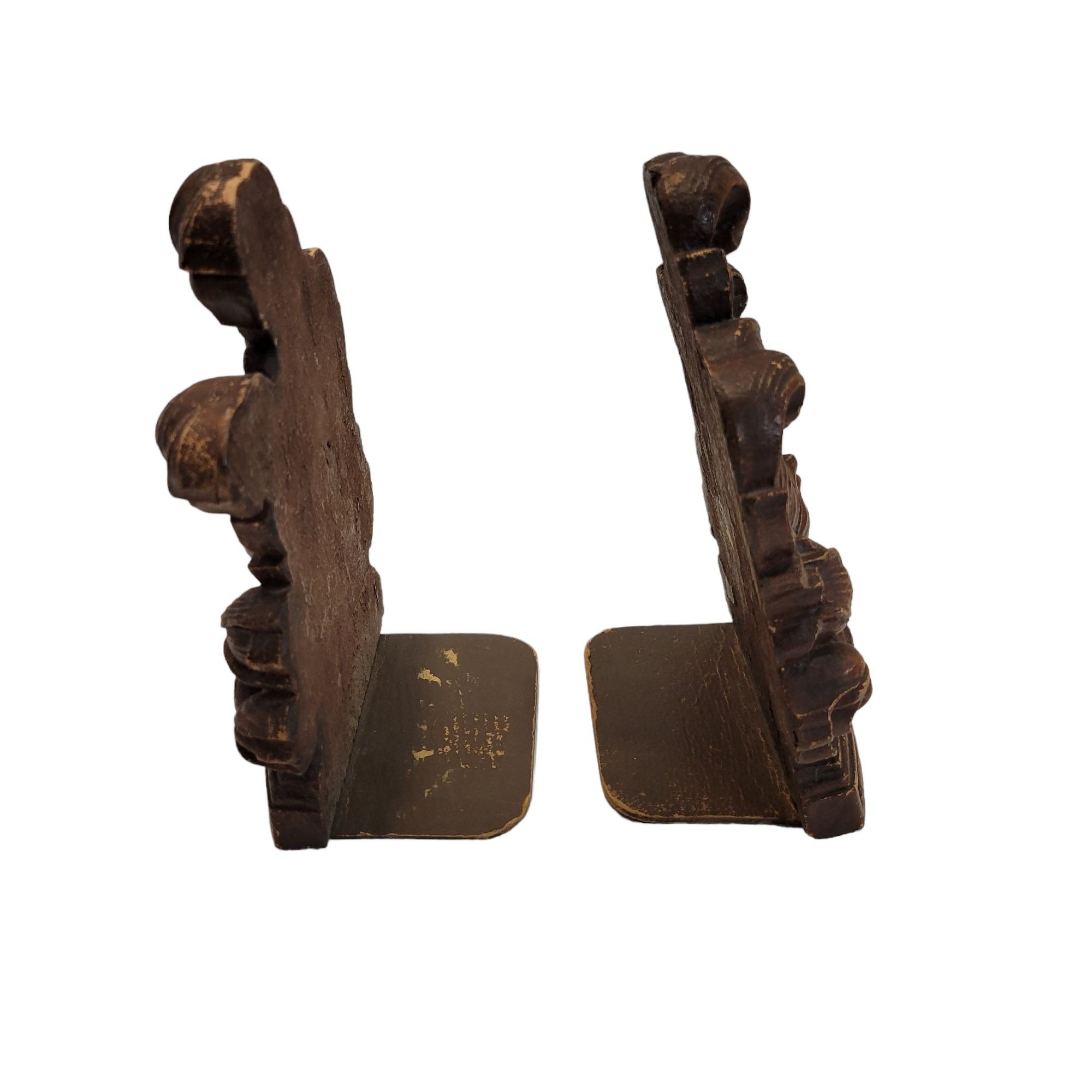 Vintage Syroco Wooden Brown Acanthus Leaf Bookends Syracuse Ornamental ...