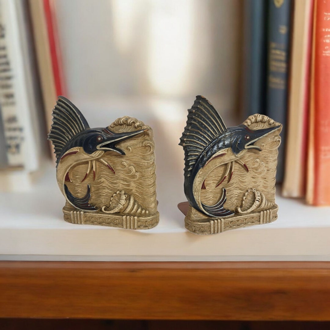 Vintage Pair of Syroco Wood Painted Sailfish Bookends 6" X 5" Home ...