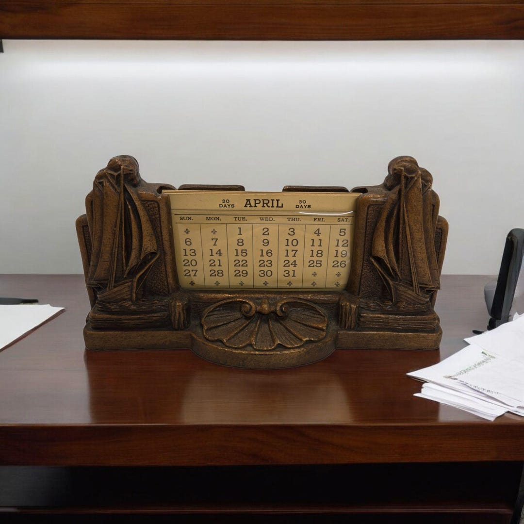 Vintage Syroco Wooden Desk Calendar W/changeable Monthly Dates Sailboat ...