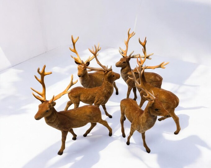 Lot of 6 Vintage Plastic Flocked Deer Bucks Stags Reindeer 10.75 H X 9 ...