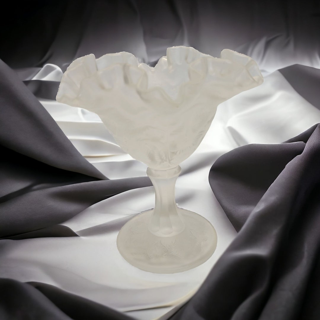 Vintage Frosted Fenton Art Glass Strawberry Pattern Pedestal Candy Dish ...
