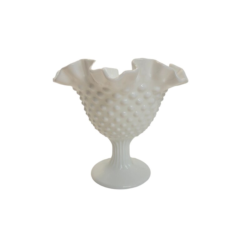 Vintage Fenton White Milk Glass Hobnail Pedestal Vase Bowl Compote ...