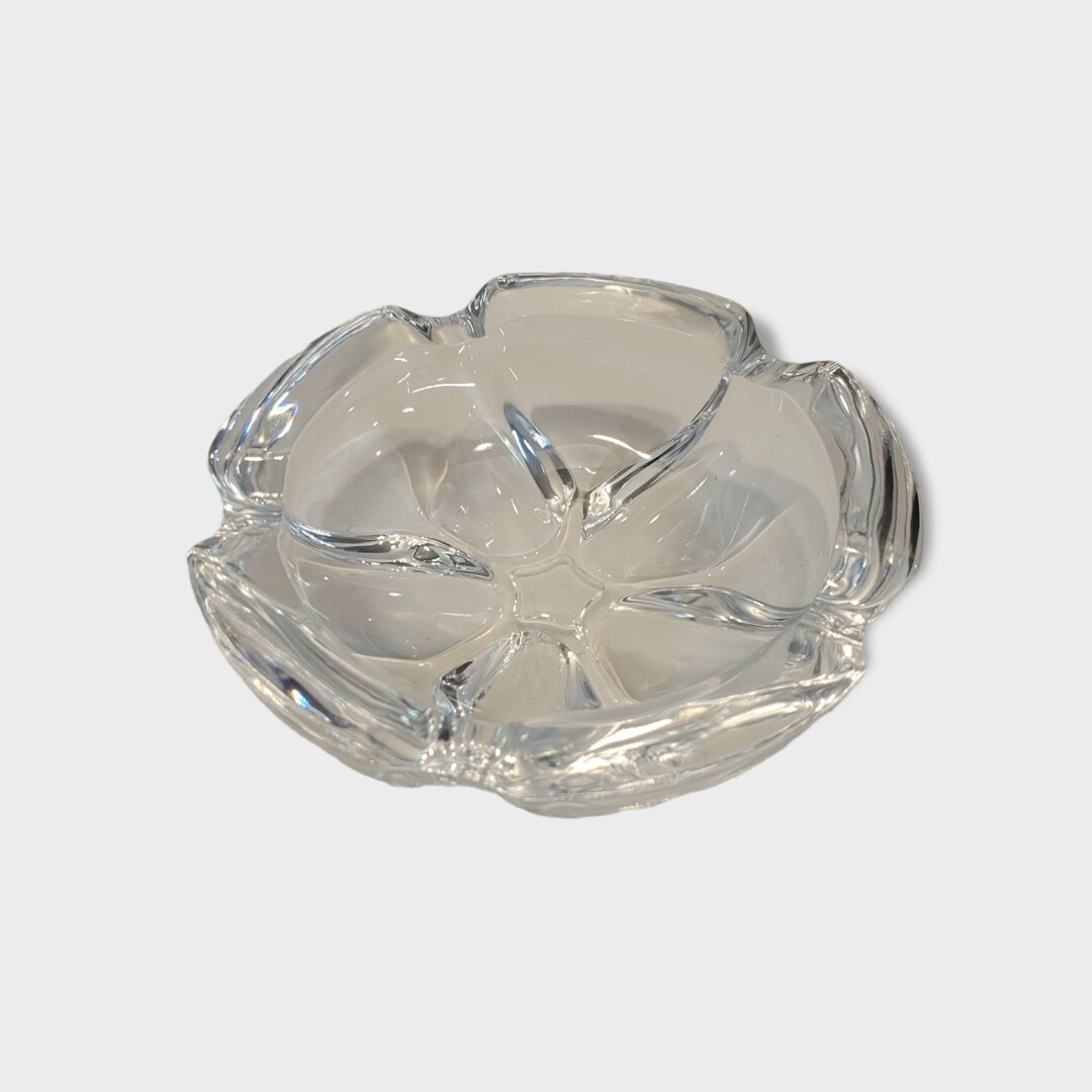 Vintage Large Lead Crystal Flower Pattern Clear Glass Ashtray Cigarette ...