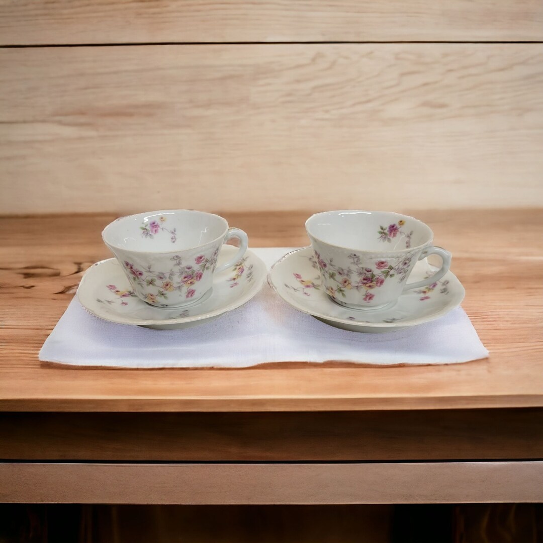 Pair of 2 Antique Bassett Limoges Austria Floral Patterned Cups ...