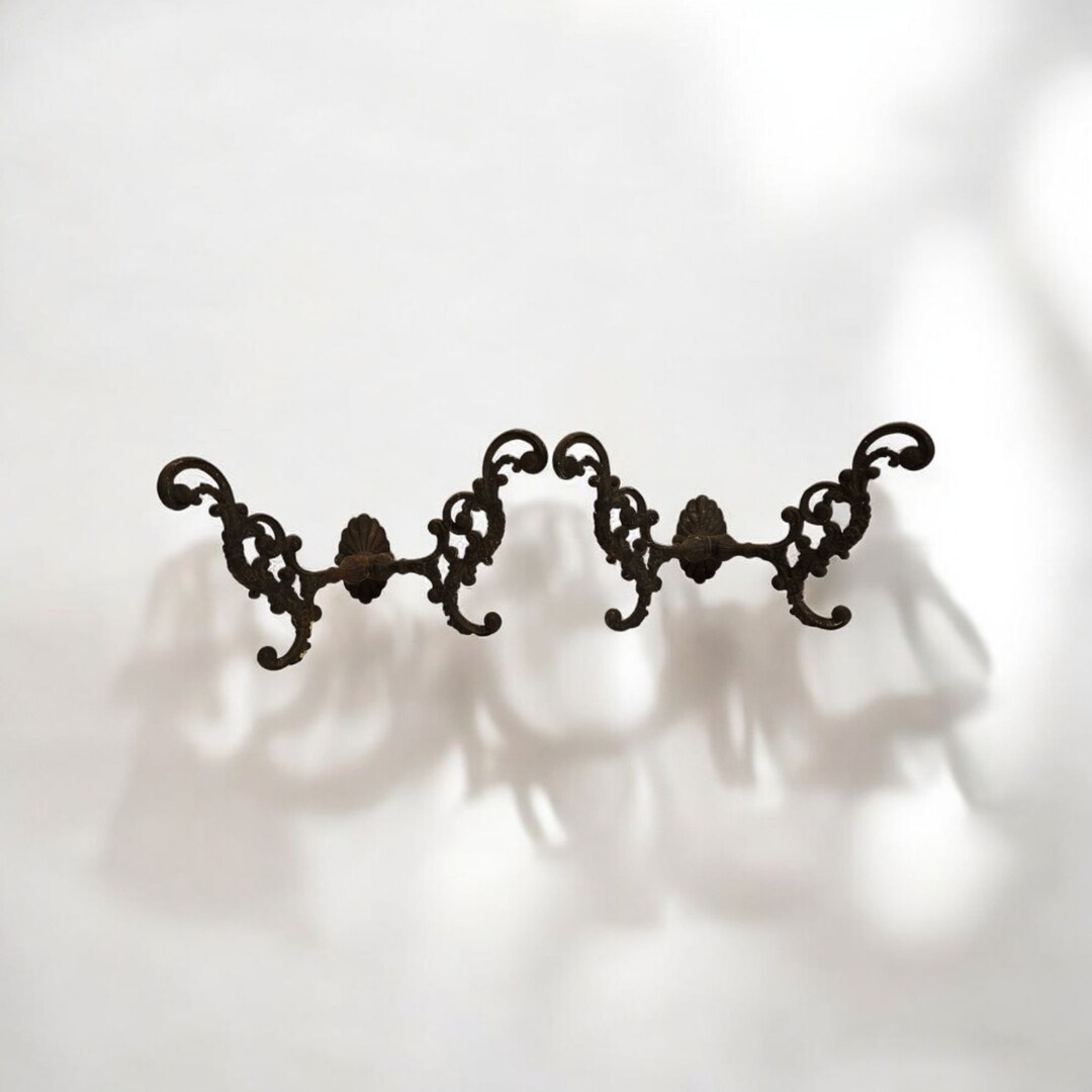 Pair of Antique Victorian Cast Iron Hall Tree Double Hooks Home Decor ...
