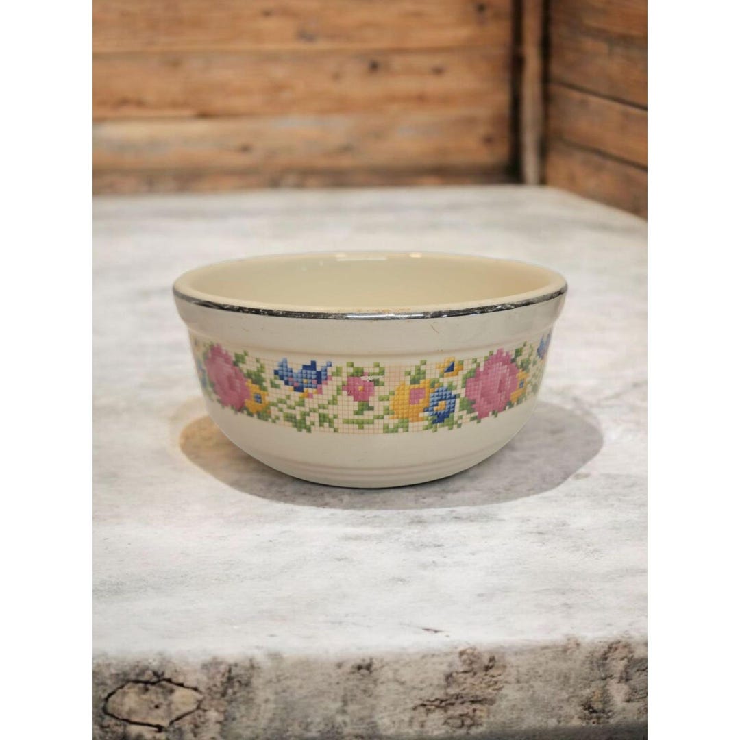 Vintage Harker Pottery Hot Oven Mixing Bowl Silver Trim Made in USA - Etsy
