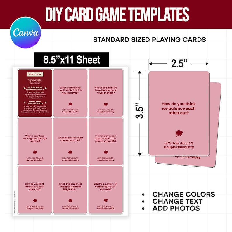 DIY Card Game Template: Printable Cards + Box (canva Editable, Digital ...