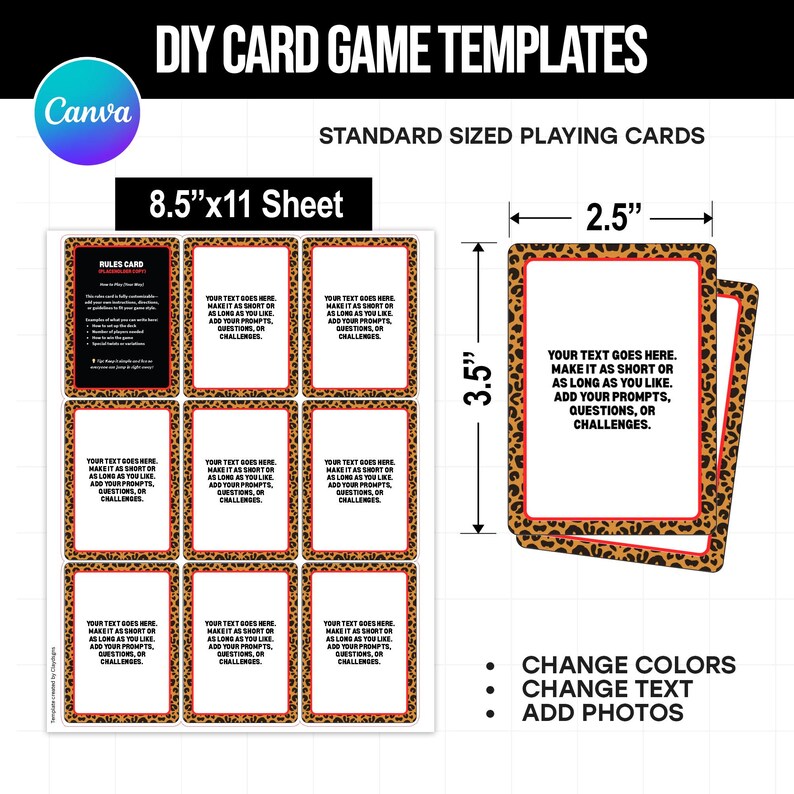 DIY Card Game Template: Printable Cards + Box (canva Editable, Digital ...