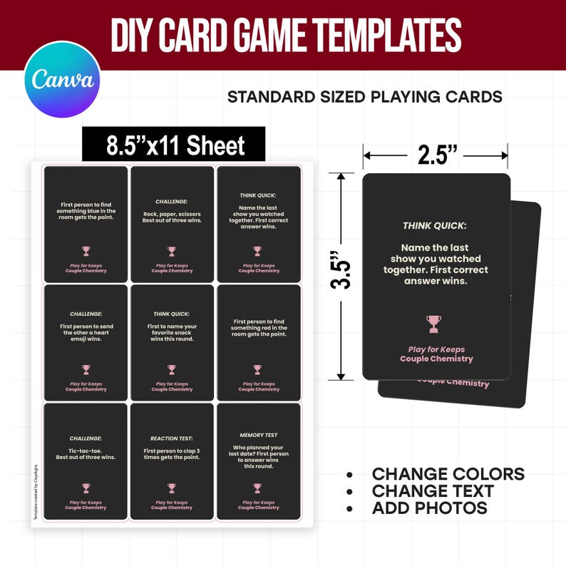 DIY Card Game Template: Printable Cards + Box (canva Editable, Digital ...